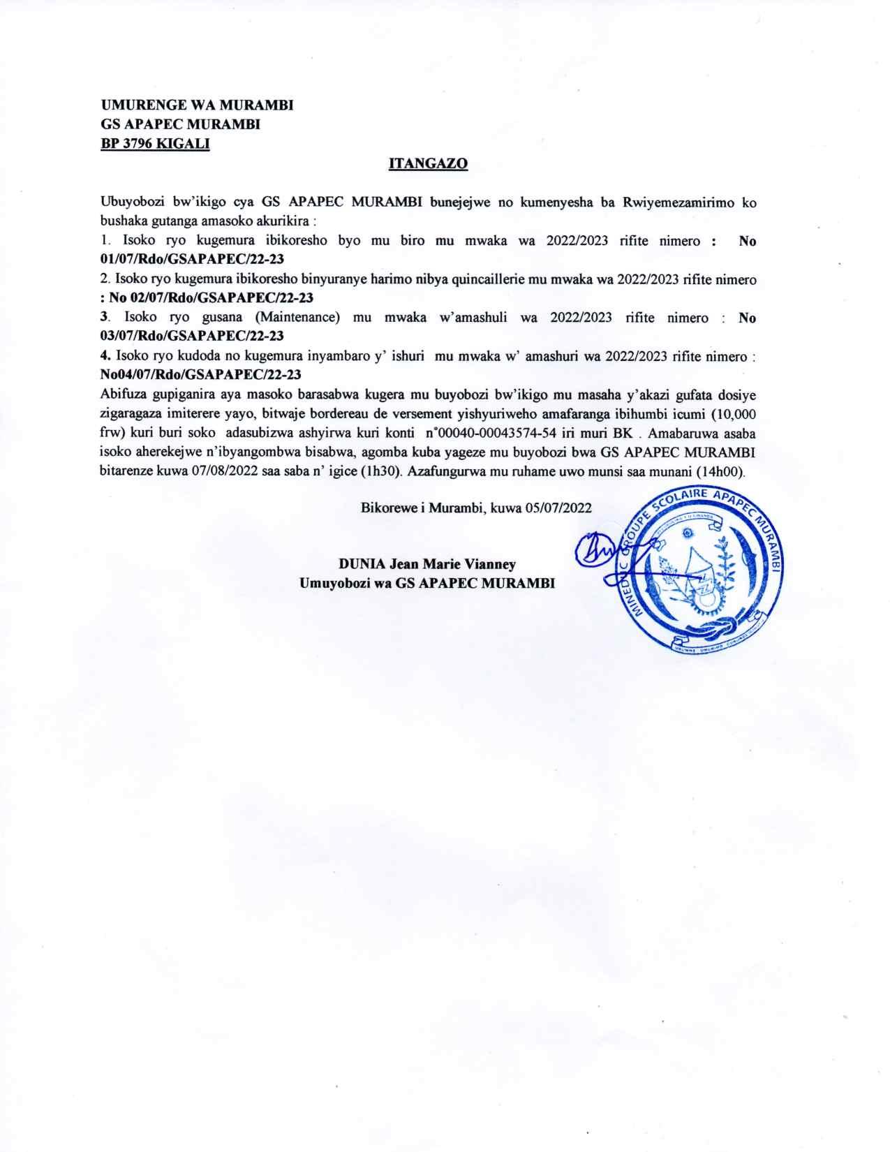 » GS APAPEC MURAMBI: Isoko ryo kugemura ibikoresho byo mu biro, iry ...