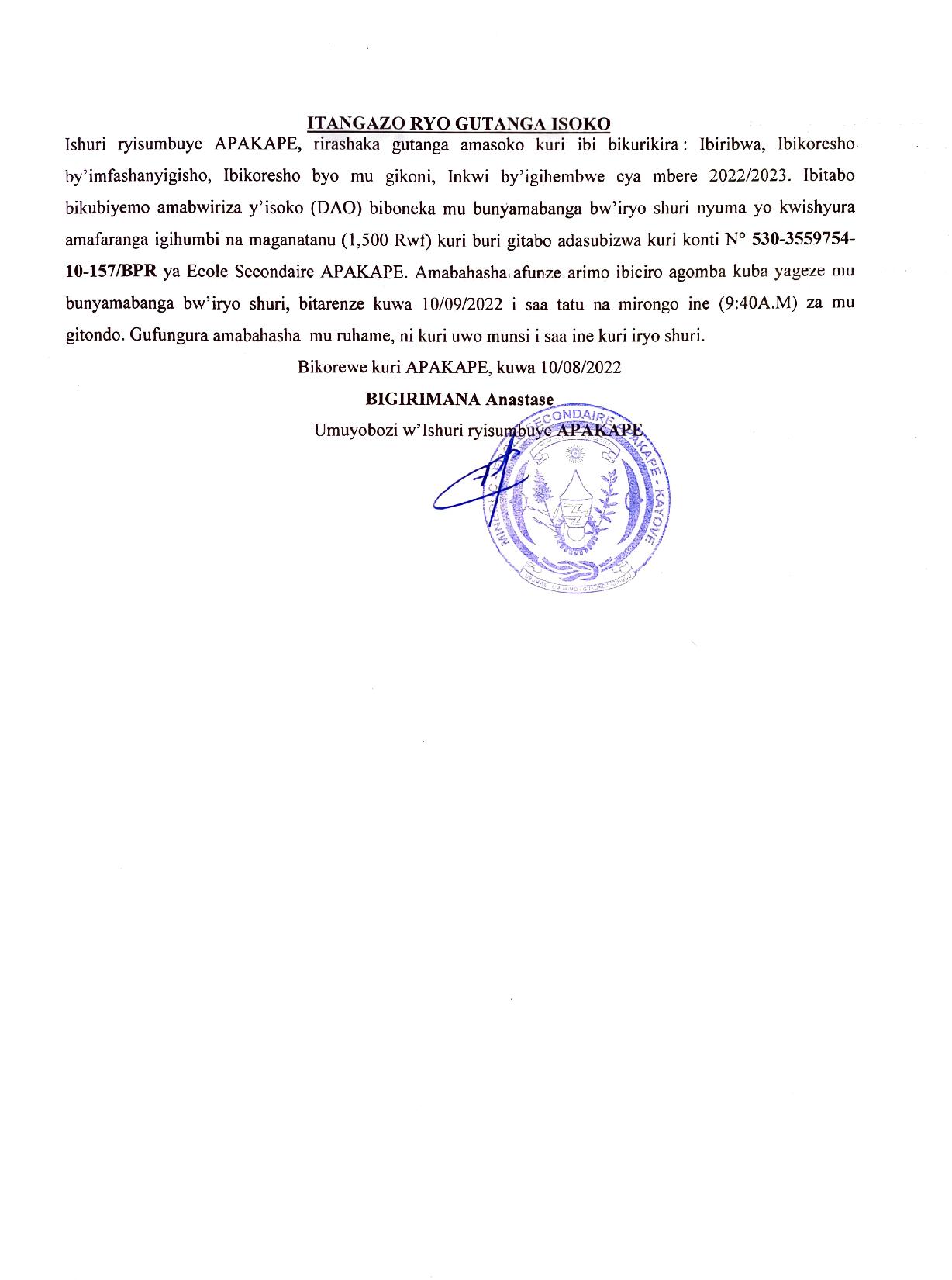 » Ishuri ryisumbuye rya APAKAPE: Isoko ryo kugemura ibiribwa ...
