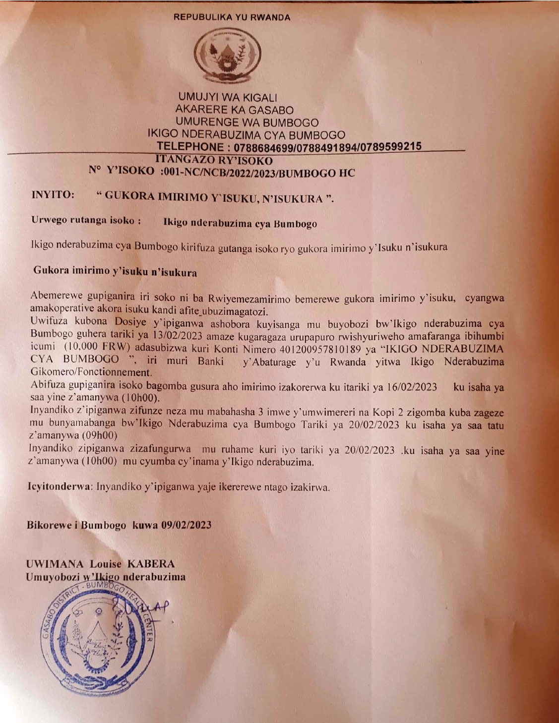 » Ikigo Nderabuzima cya Bumbogo: Itangazo ryo gupiganira isoko ryo ...