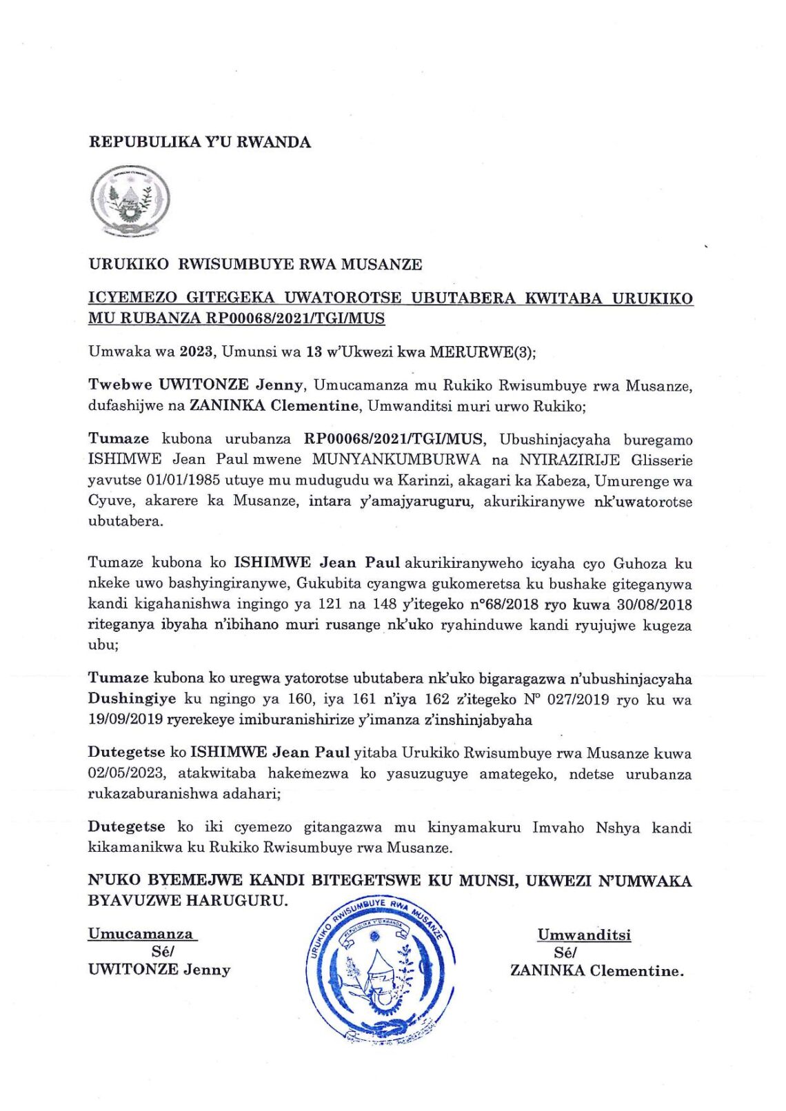 » URUKIKO RWISUMBUYE RWA MUSANZE: ICYEMEZO GITEGEKA UWATOROTSE ...