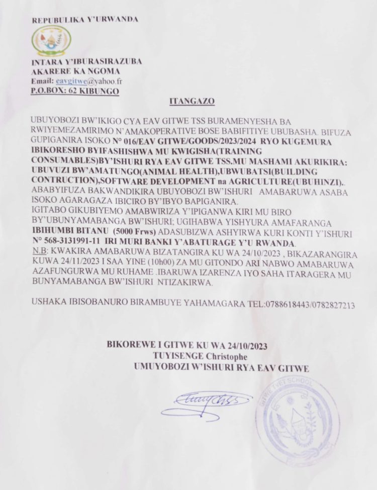 » EAV GITWE TSS: Isoko ryo kugemura ibikoresho byifashishwa mu mashami ...