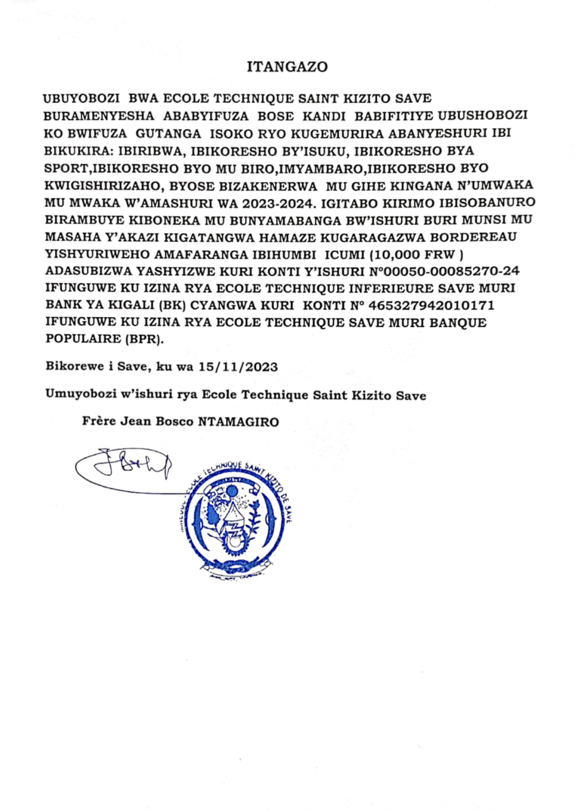 » ECOLE TECHNIQUE SAINT KIZITO SAVE: Isoko ryo kugemura ibiribwa ...
