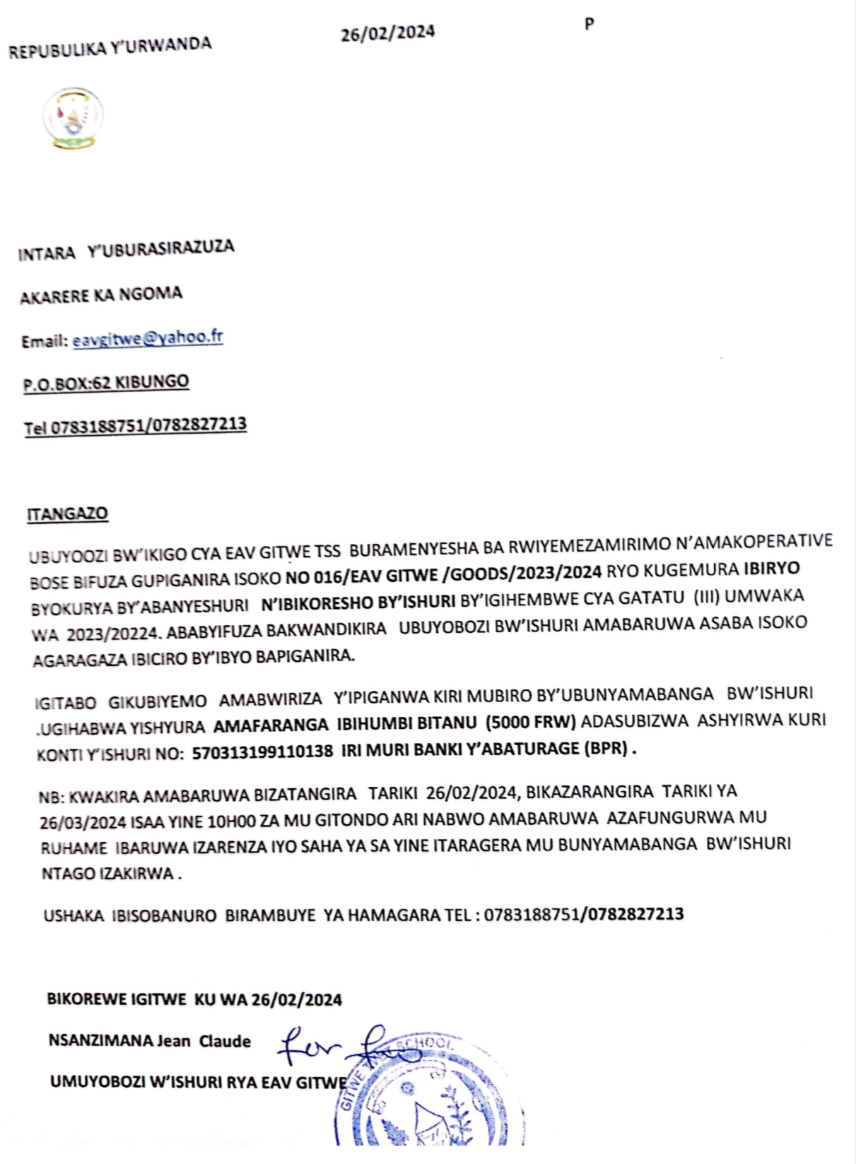 » EAV GITWE TSS: Isoko ryo kugemura ibiribwa n’ibikoresho by’ishuri by ...