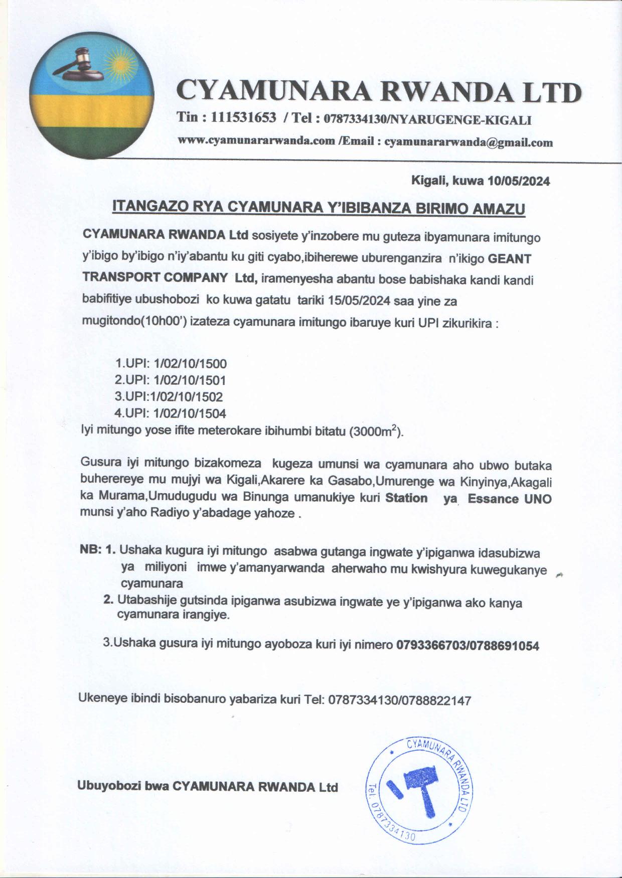 » CYAMUNARA RWANDA LTD: Itangazo rya cyamunara y’ibibanza birimo amazu ...