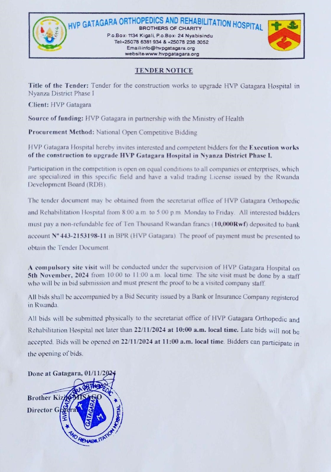 » HVP GATAGARA HOSPITAL: Tender notice for the construction works to ...