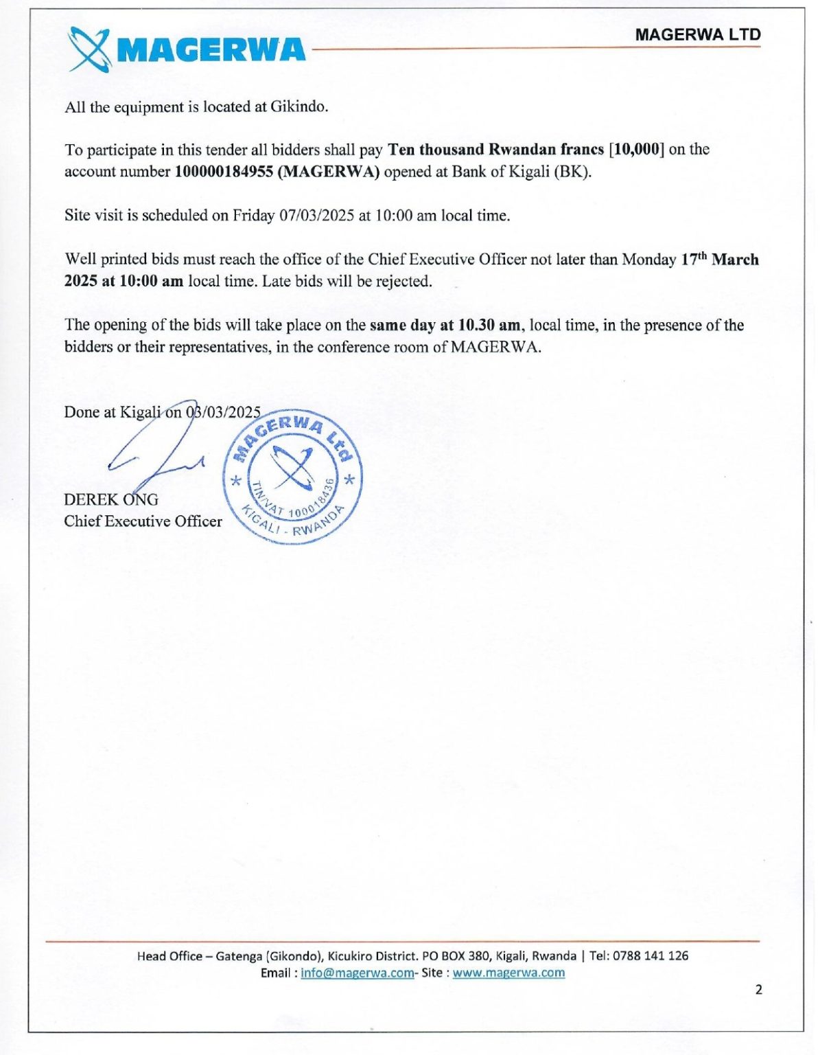 » MAGERWA LTD: Tender notice for Sale and Scrap of old Equipment ...