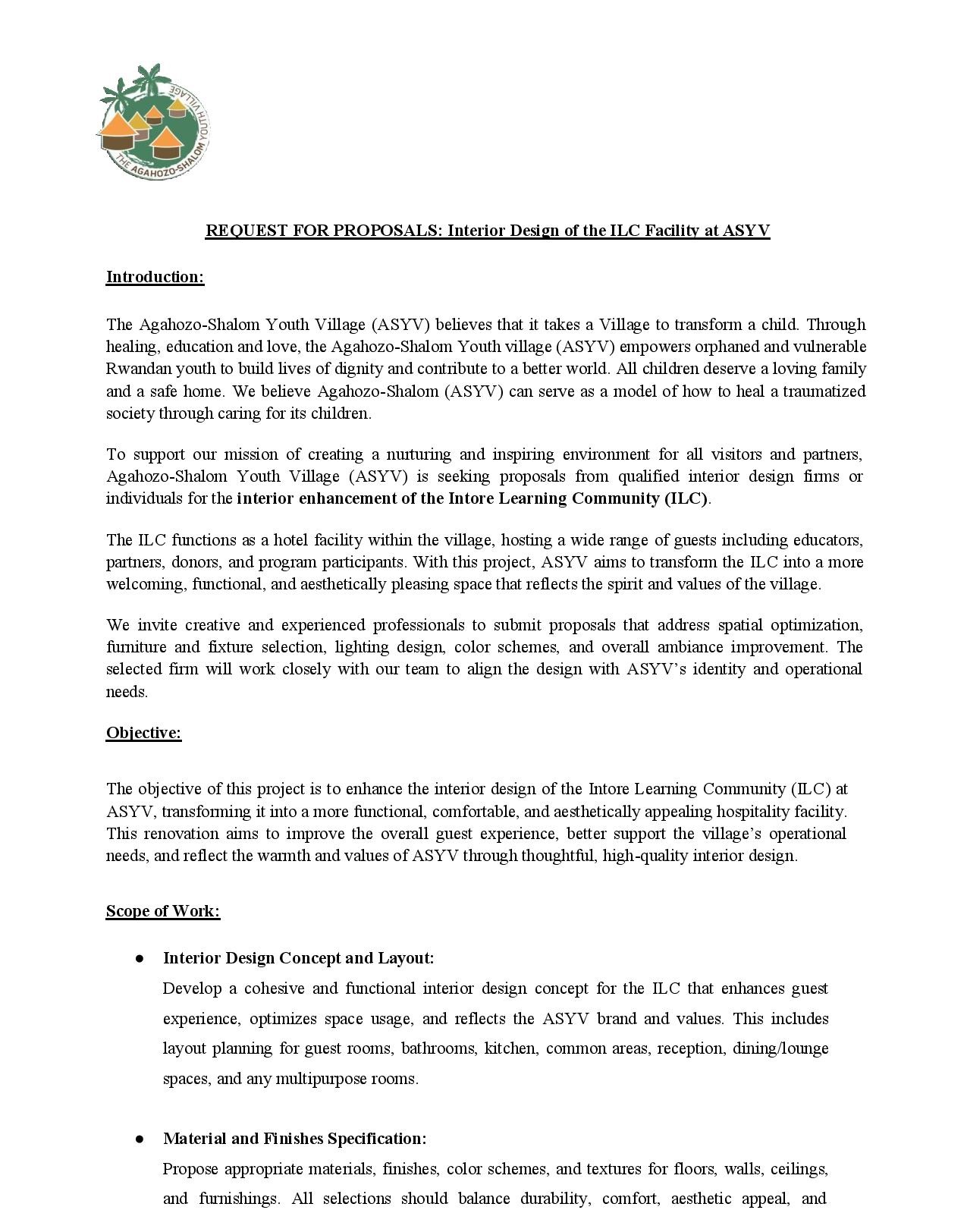 » Agahozo-Shalom Youth Village (ASYV): Request for proposals from ...