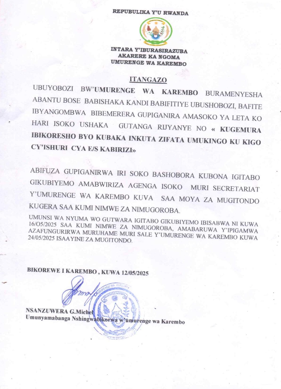 » UMURENGE WA KAREMBO: Isoko ryo kugemura ibikoresho byo kubaka inkuta ...