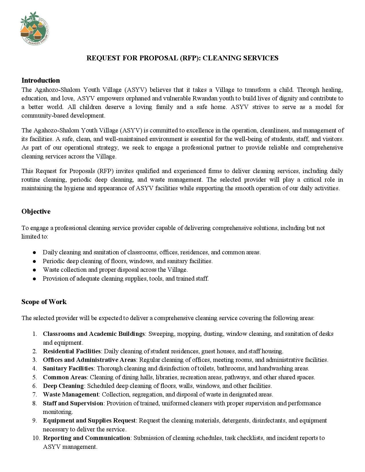 » Agahozo-Shalom Youth VIllage (ASYV): Request for proposal for ...