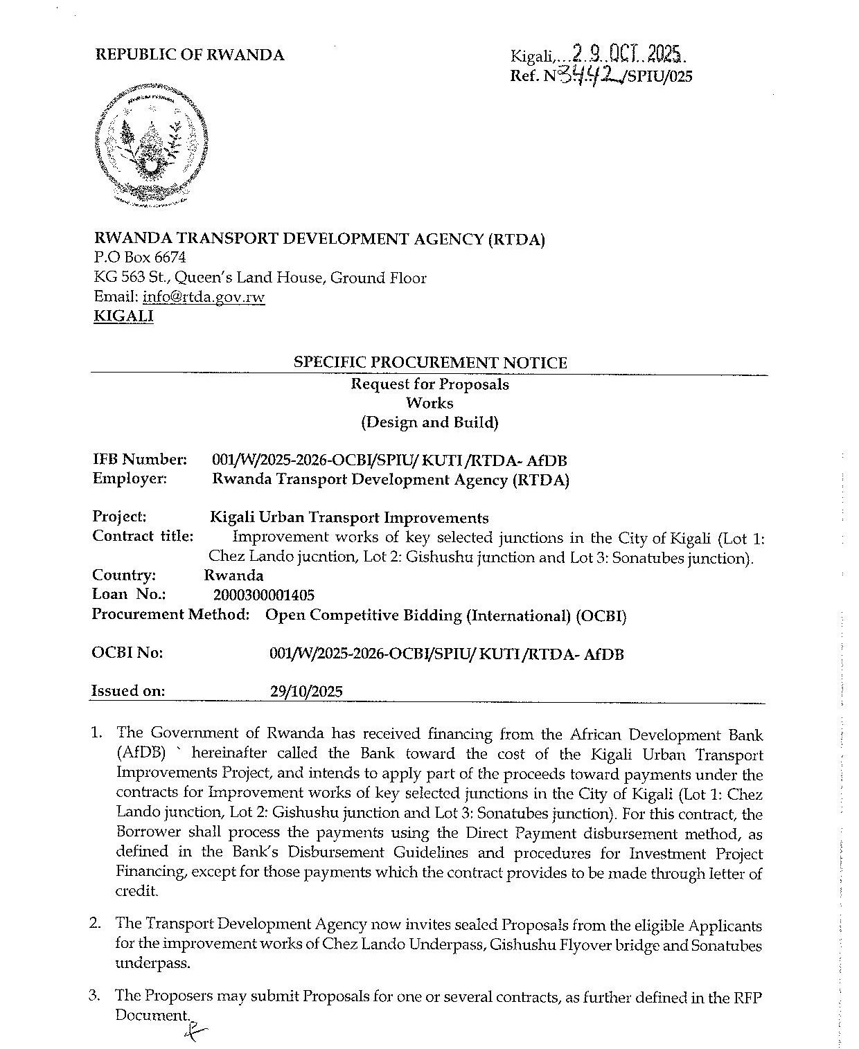 » Rwanda Transport Development Agency (RTDA: Specification Procurement ...