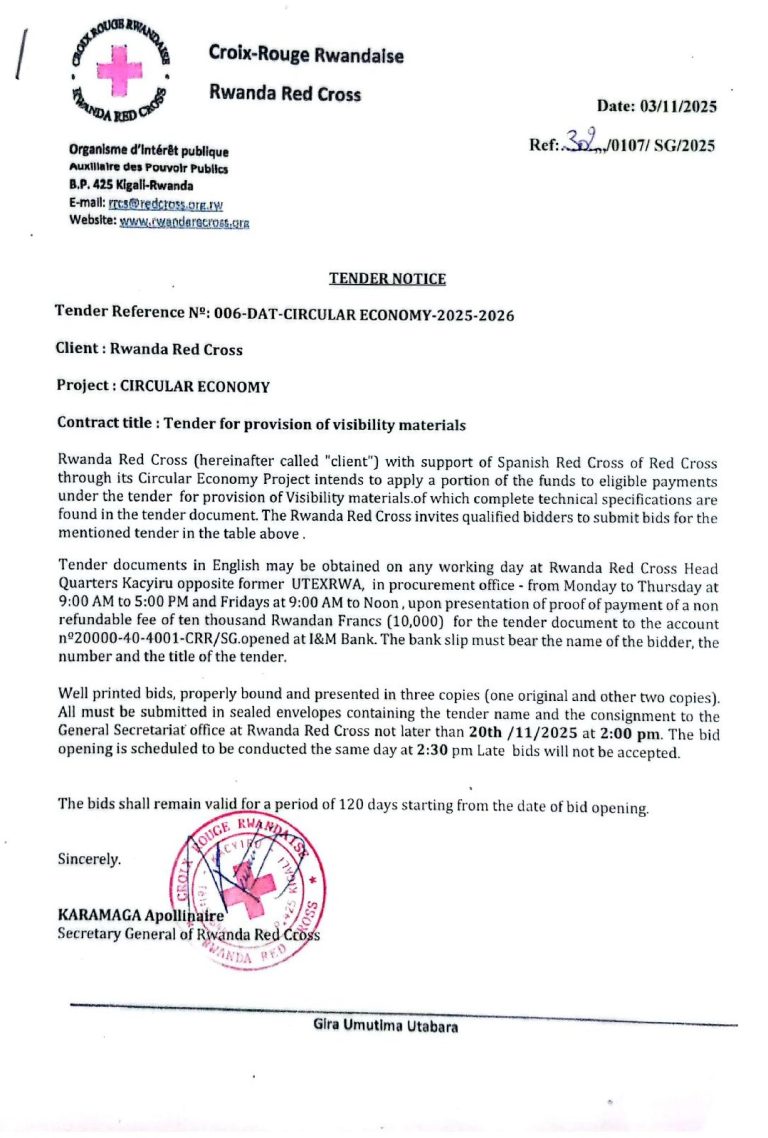 » RWANDA RED CROSS: Tender for provision of visibility materials ...