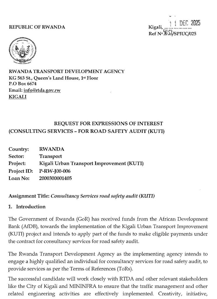 » Rwanda Transport Development Agency (RTDA): Request for Expressions ...