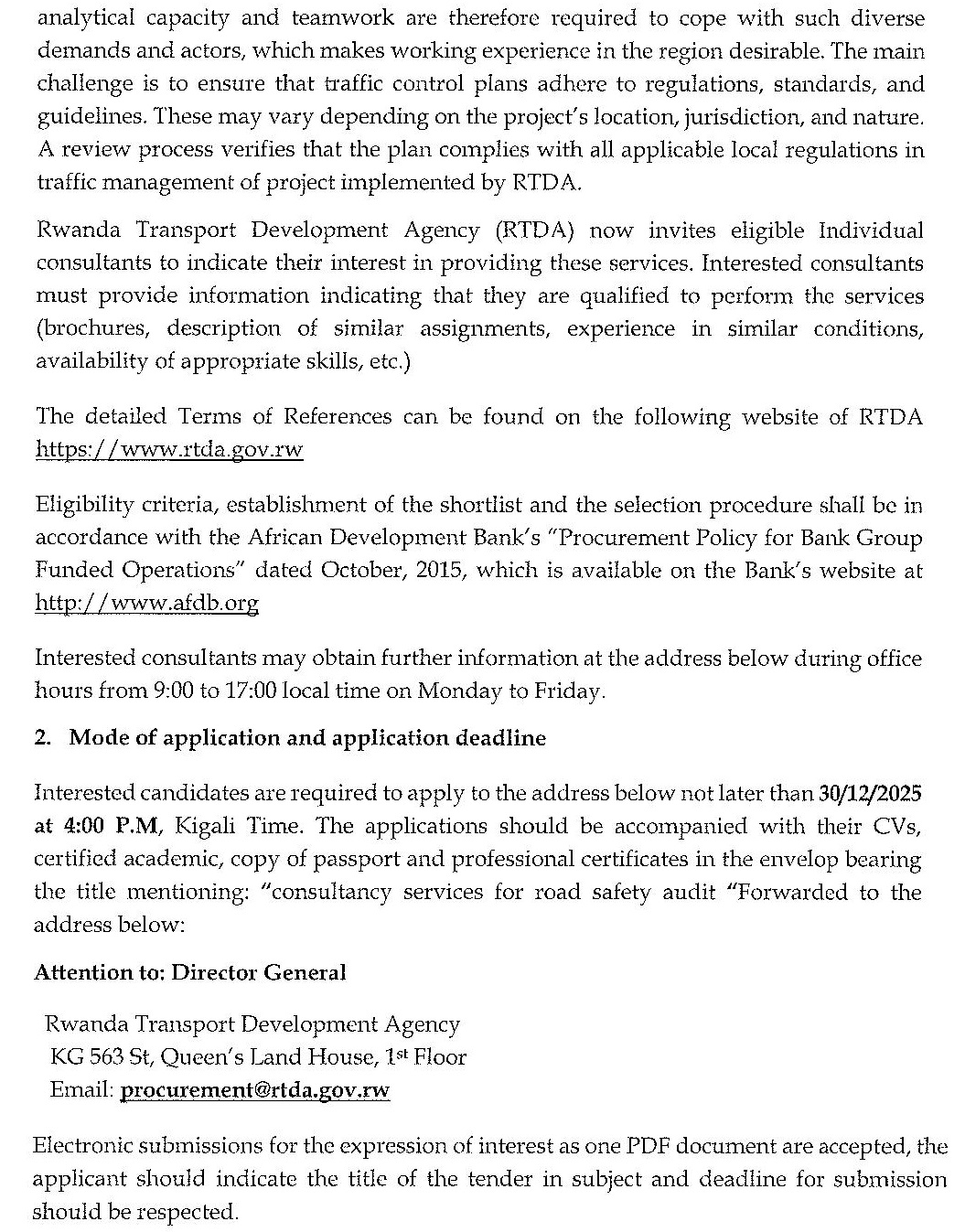 » Rwanda Transport Development Agency (RTDA): Request for Expressions ...