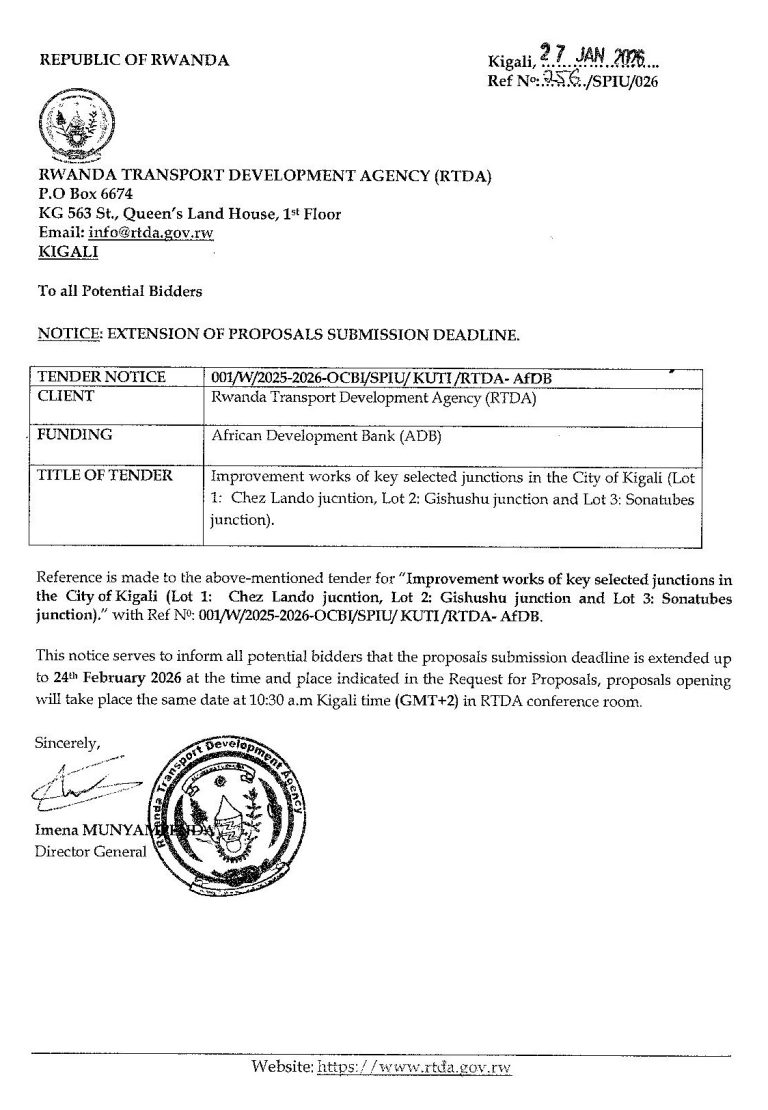» Rwanda Transport Development Agency (RTDA): Extension of proposals ...
