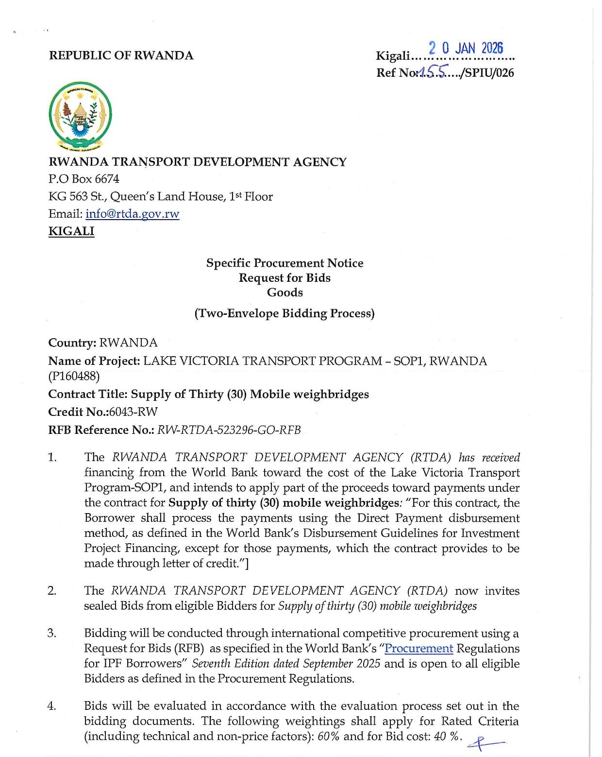 » Rwanda Transport Development Agency (RTDA): Request for Bids to ...