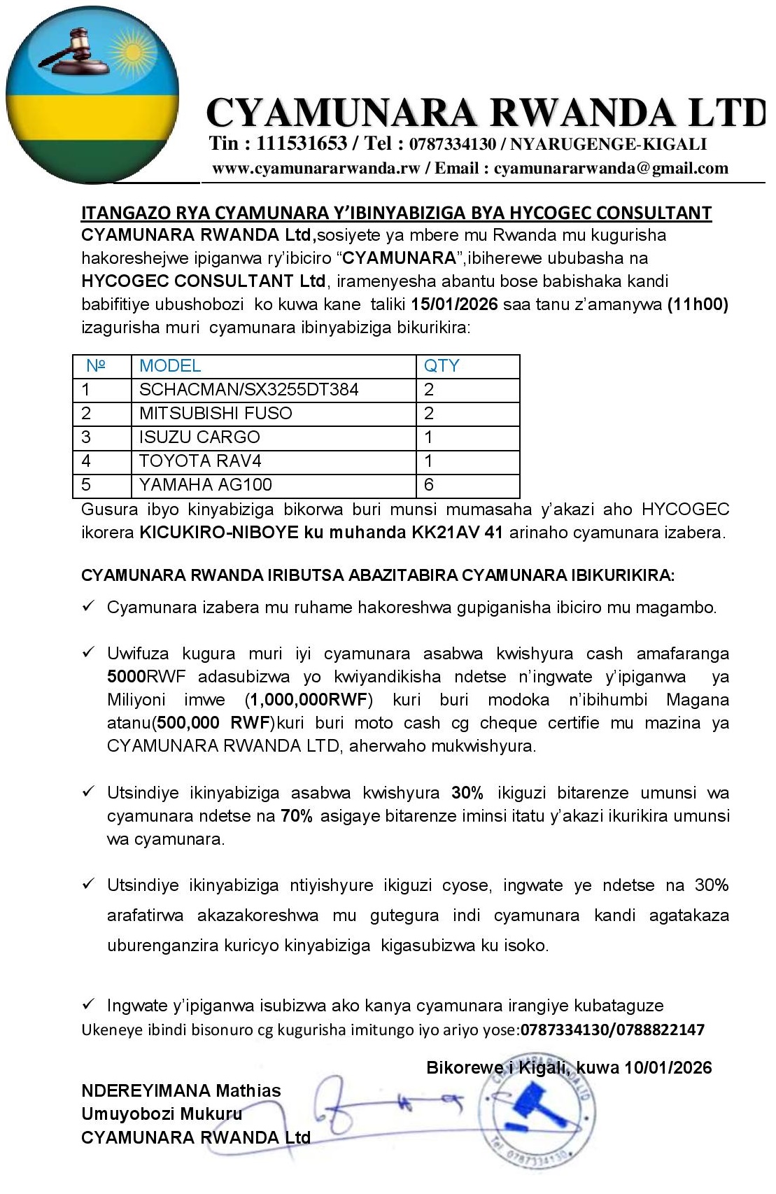 » CYAMUNARA RWANDA LTD: Itangazo rya cyamunara y’ibinyabiziga bya ...