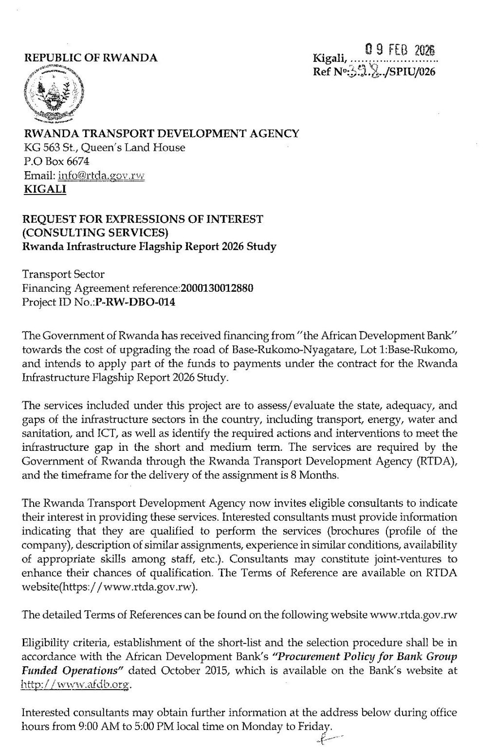 » Rwanda Transport Development Agency (RTDA): Request for expressions ...