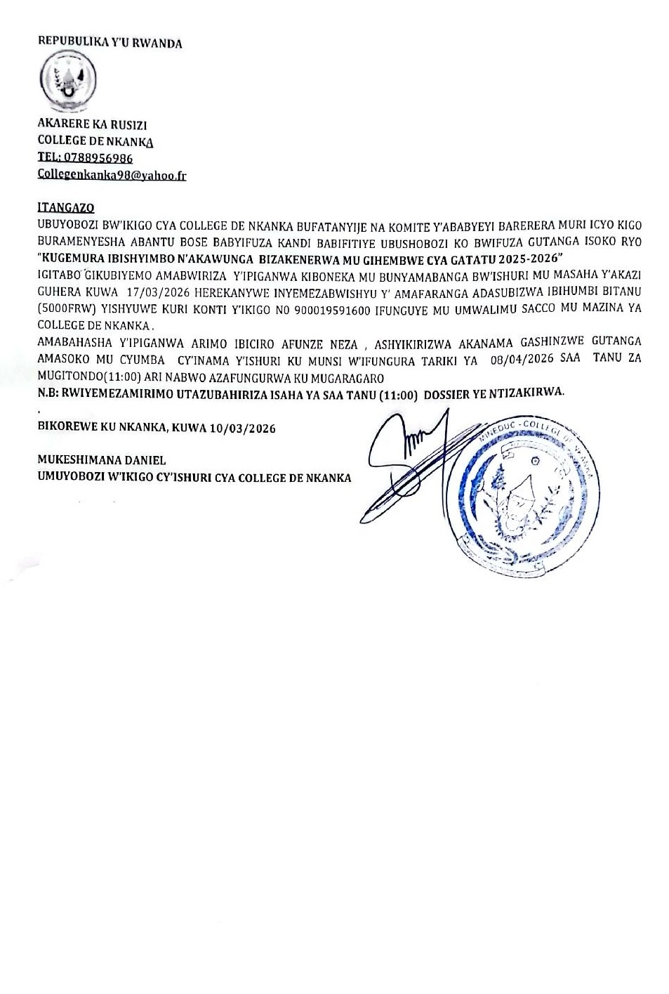 » COLLEGE DE NKANKA: Isoko ryo kugemura ibishyimbo n’akawunga ...