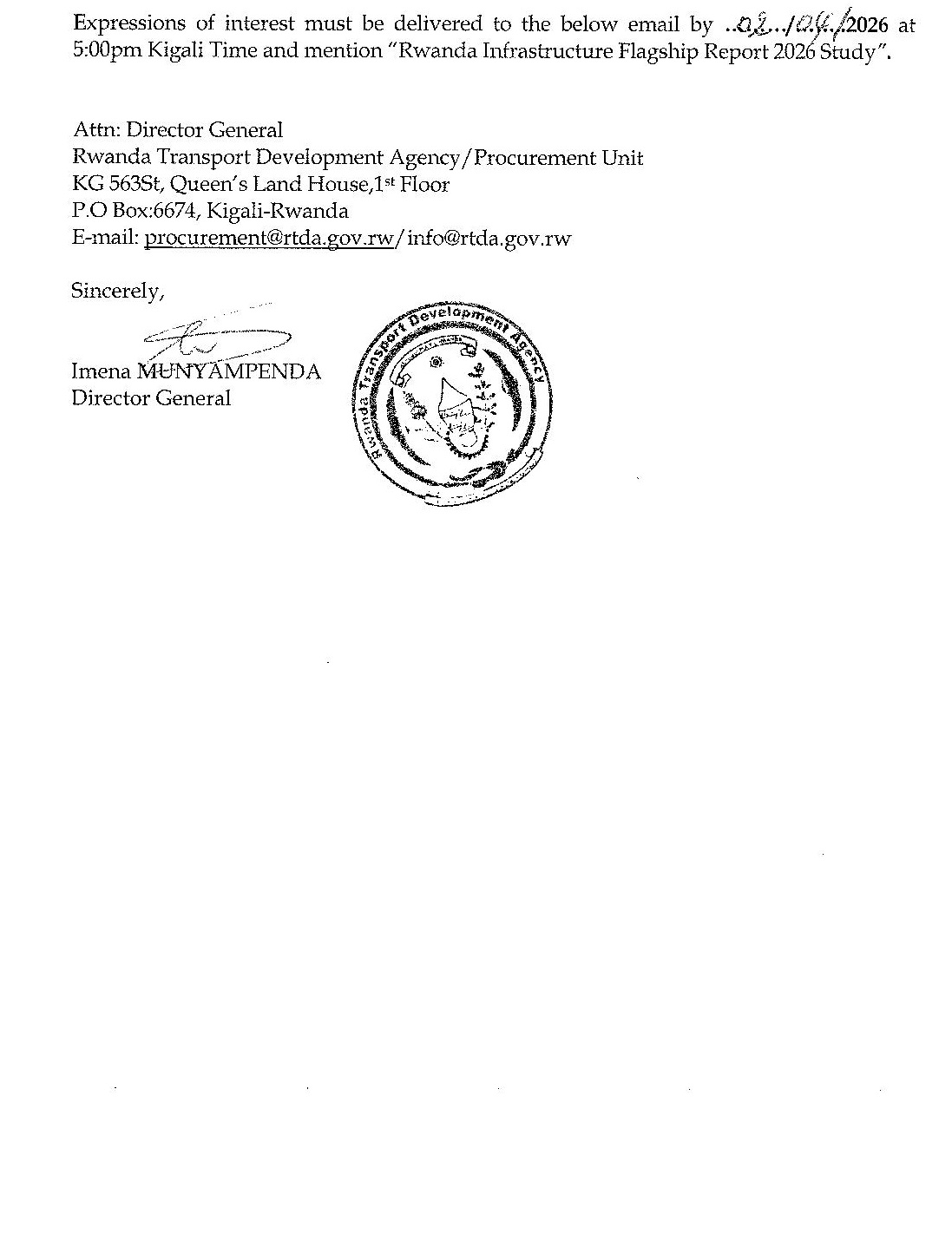 » Rwanda Transport Development Agency (RTDA): Request for expressions ...