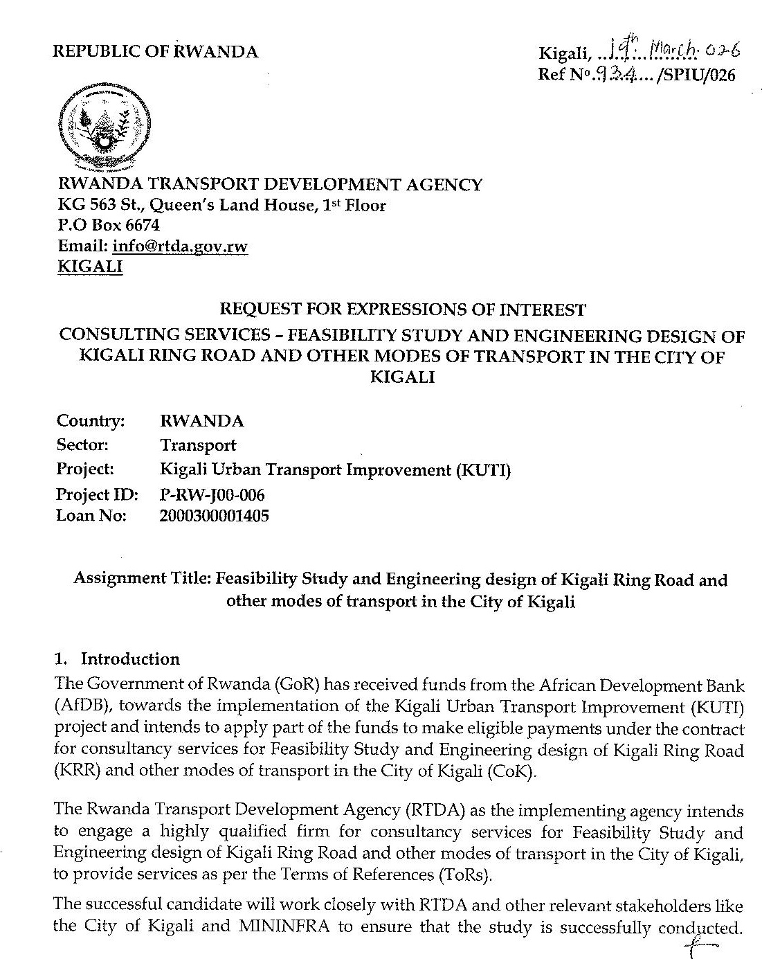 » Rwanda Transport Development Agency (RTDA): Request for expressions ...